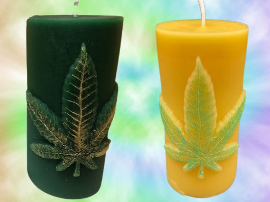 Hemp Leaf Beeswax Pillar Candle / Marijuana Candle / Marijuana ...