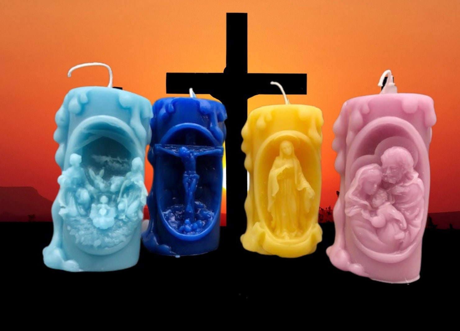 Religious Candles - Jesus on Cross / Virgin Mary / Holy Family ...