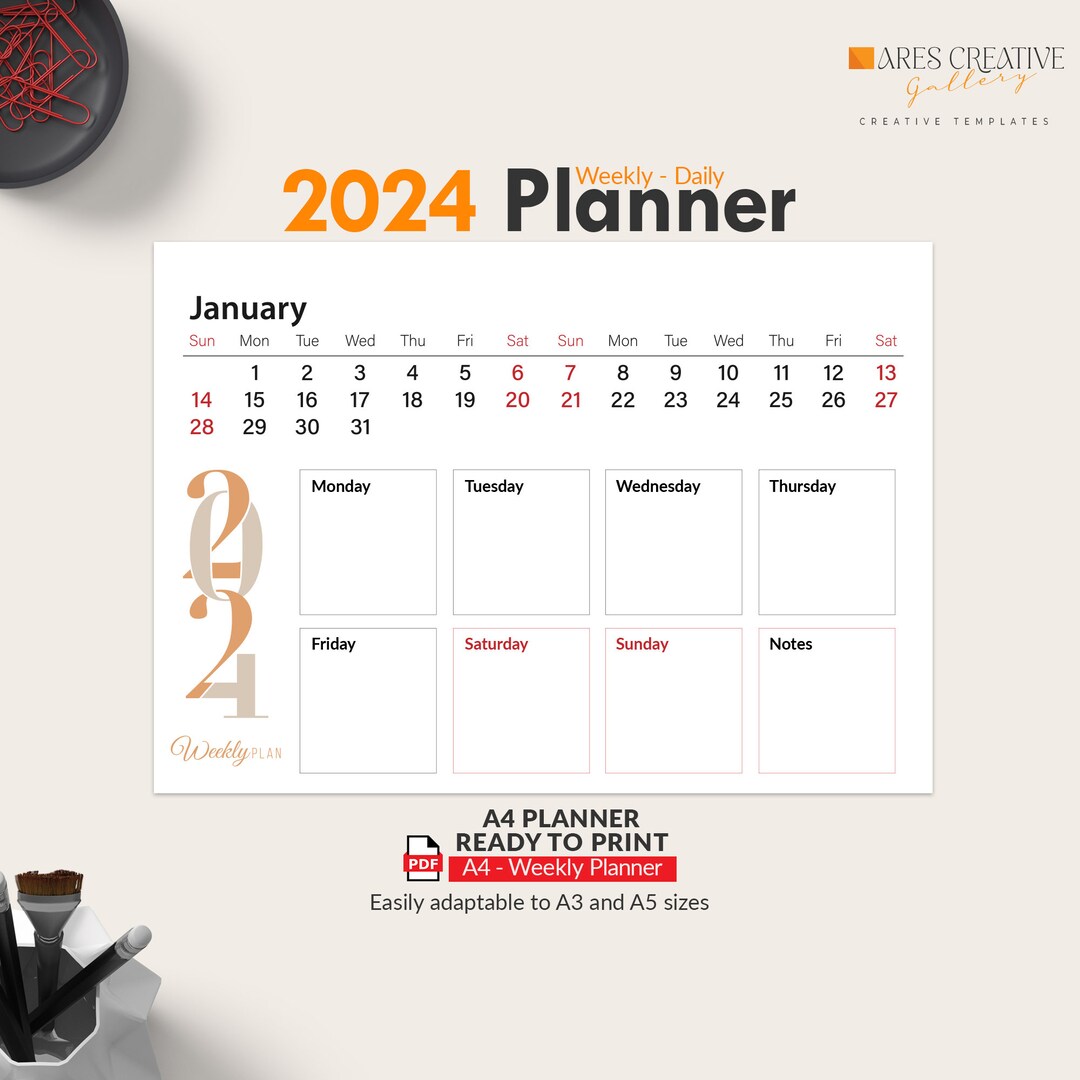 A3 A4 A5 Printable Calendar, 2024 Monthly Printable Planning Calendar ...