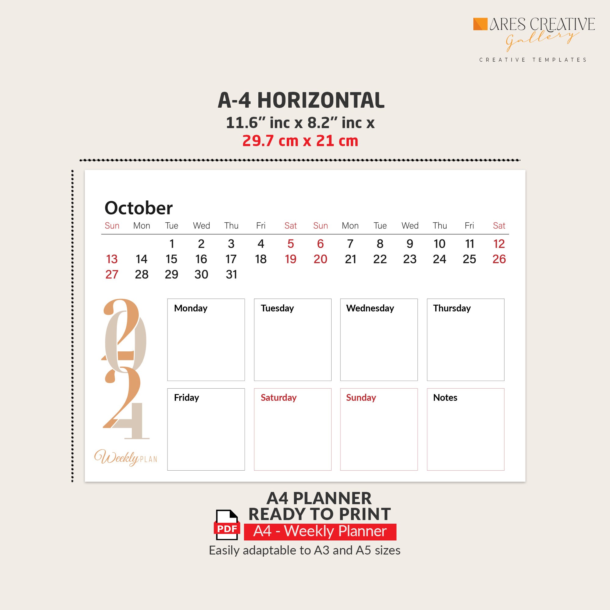 A3 A4 A5 Printable Calendar, 2024 Monthly Printable Planning Calendar ...