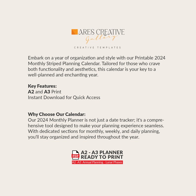2024 Planning Calendar, A2 A3 Printable Calendar, Planning Calendar ...