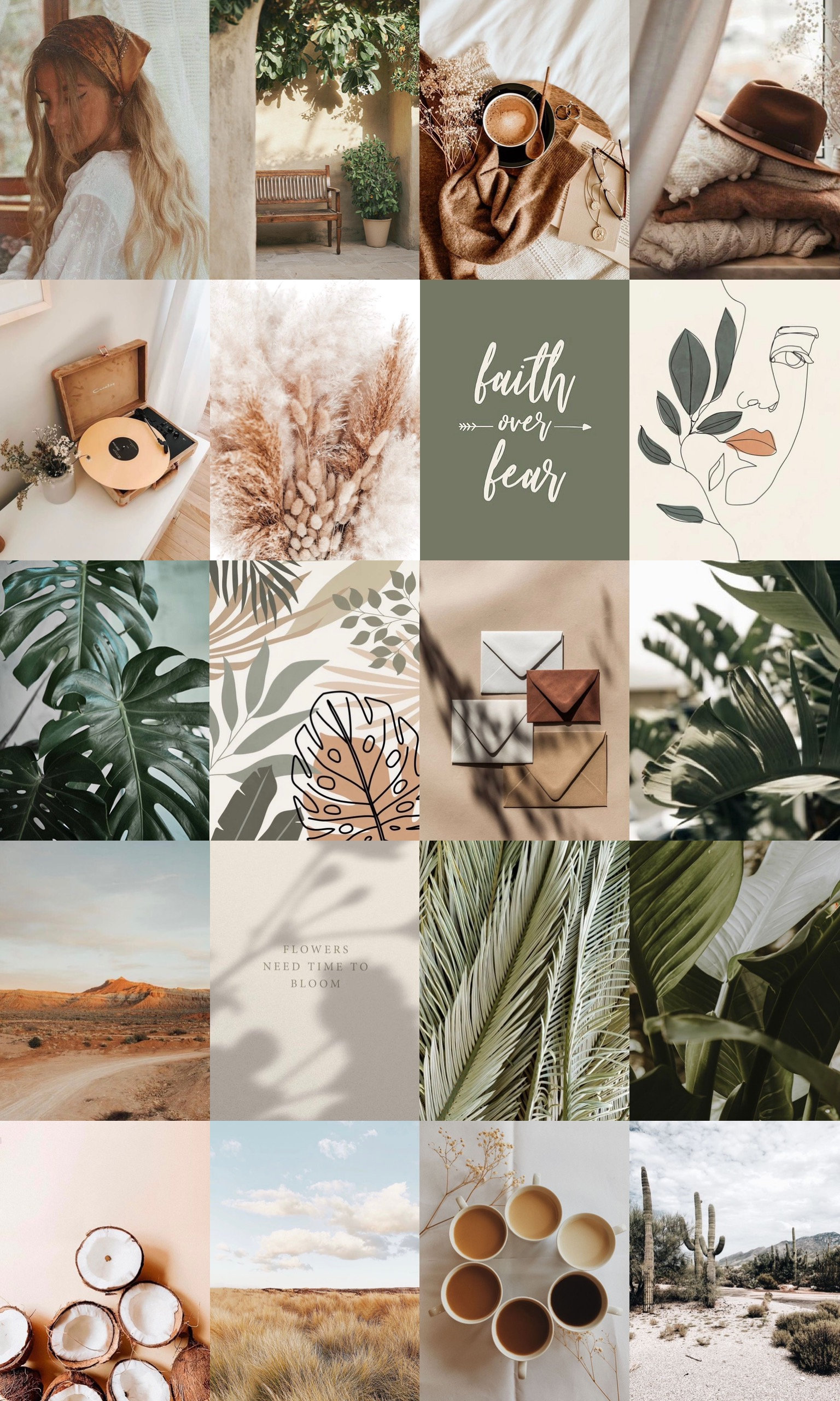 Boho Collage Kit Beige/green/white Boho Aesthetic Wall - Etsy