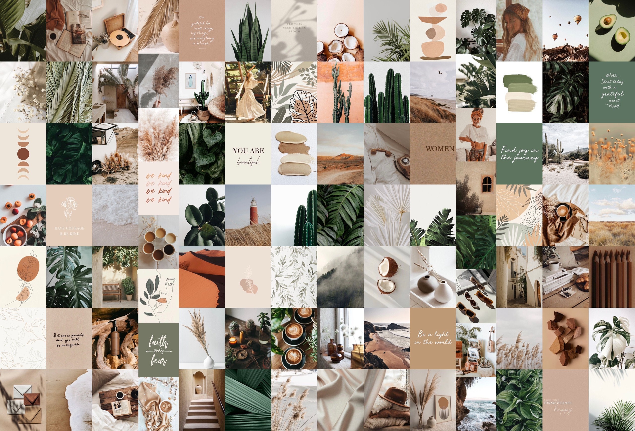 Boho Collage Kit Beige/green/white Boho Aesthetic Wall - Etsy