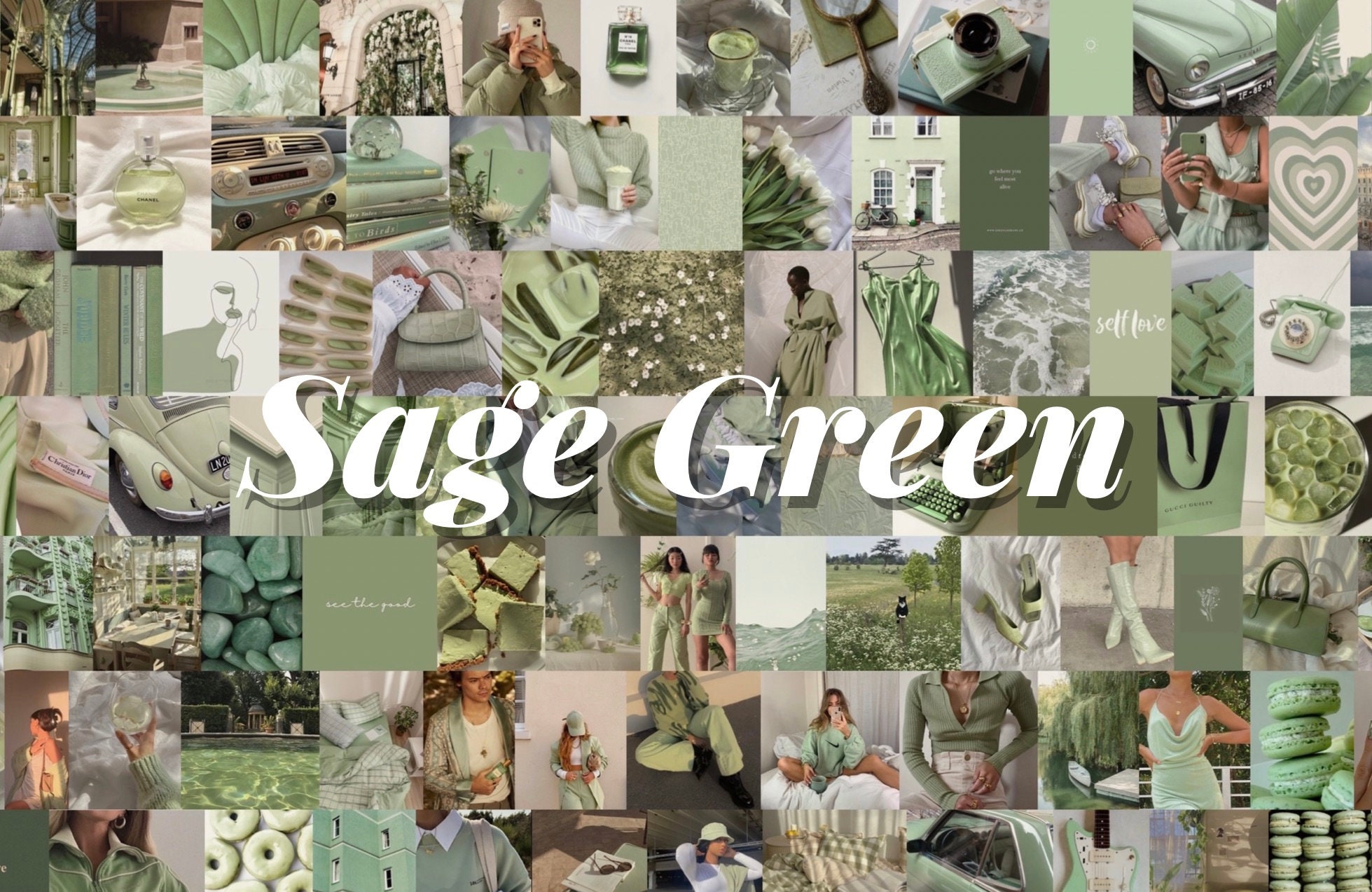 Sage Green Collage Kit Sage Green/white Aesthetic Wall - Etsy