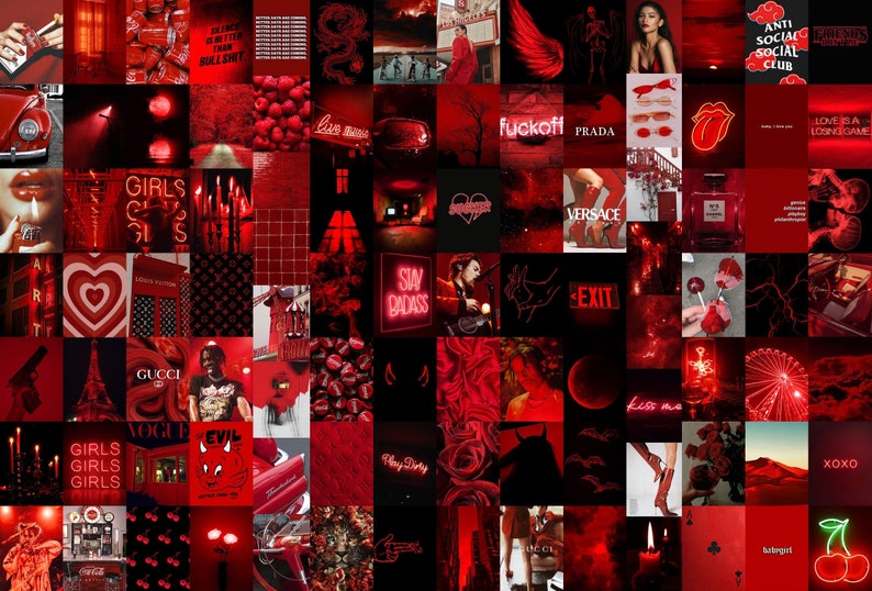 Red Collage Kit, Red/black/white Aesthetic Wall Collage Kit, Room Decor ...