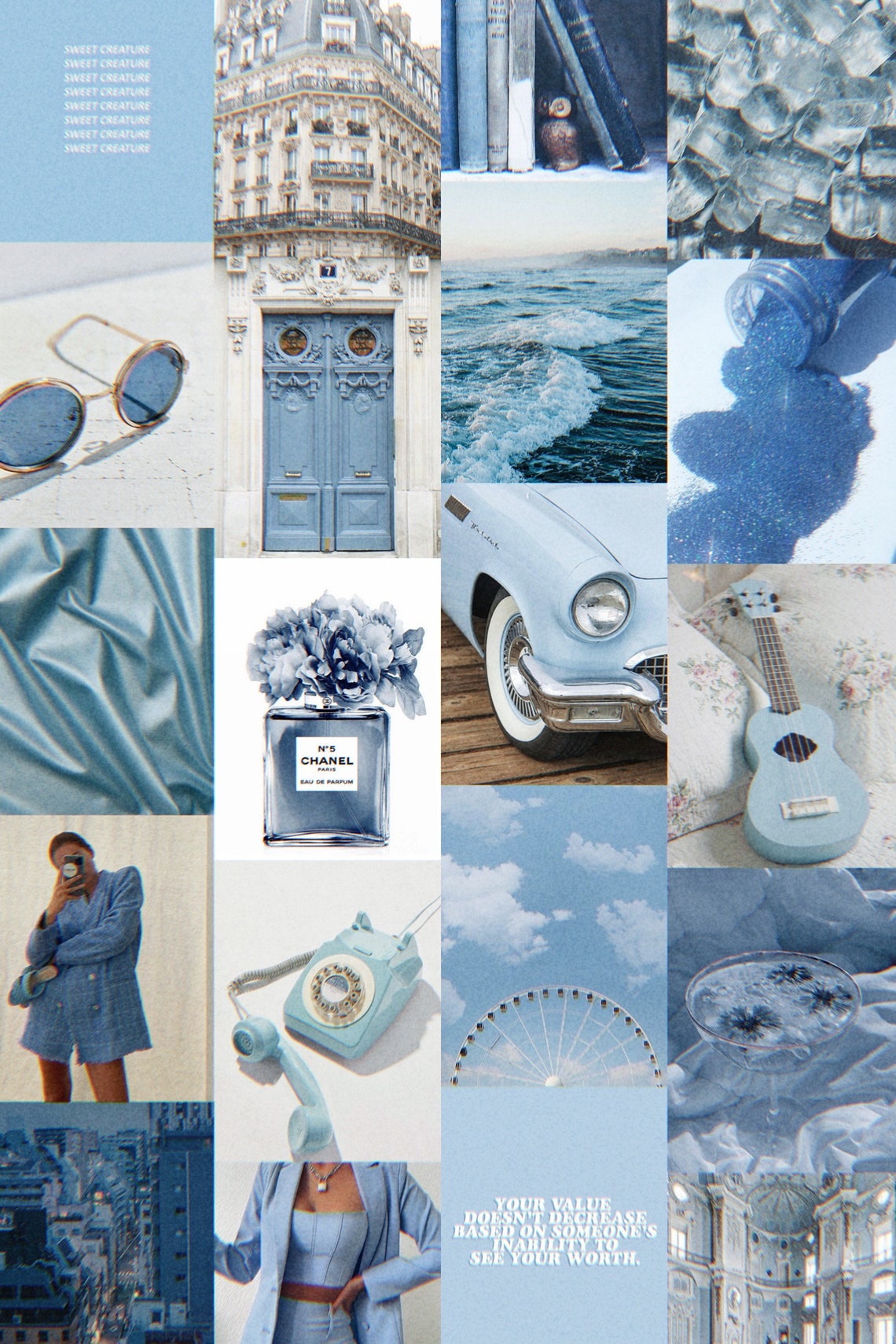 Blue Collage Kit Blue/white/grey Aesthetic Wall Collage Kit - Etsy Canada