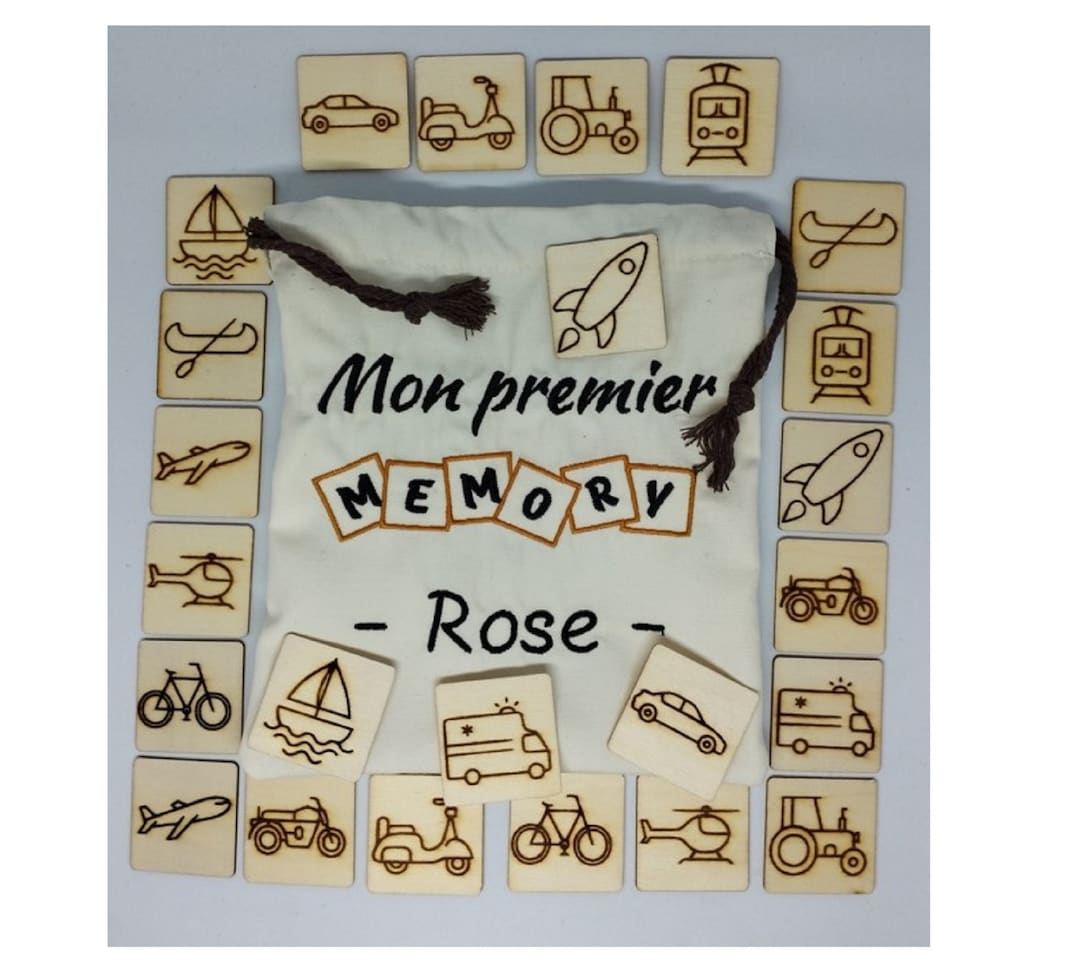 Wooden Memory Game With Customizable Embroidered Fabric Bag, 24 Pieces ...