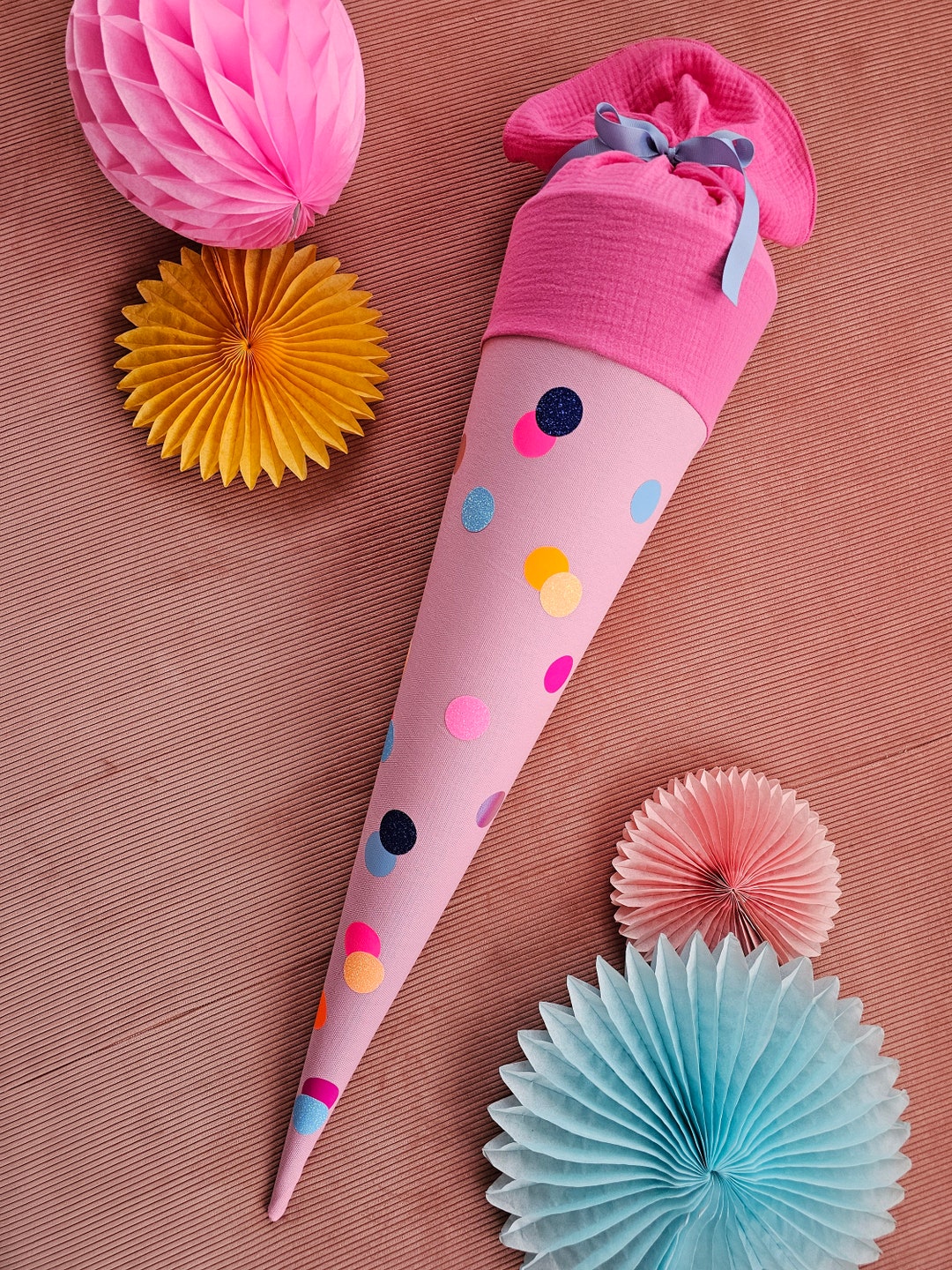 Neon Pink School Cone With Confetti Pink for Girls 35 Cm and 70 Cm ...