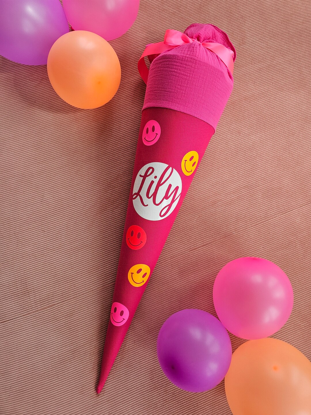 Neon Pink Smiley School Cone With Different Motifs, 35 Cm and 70 Cm - Etsy