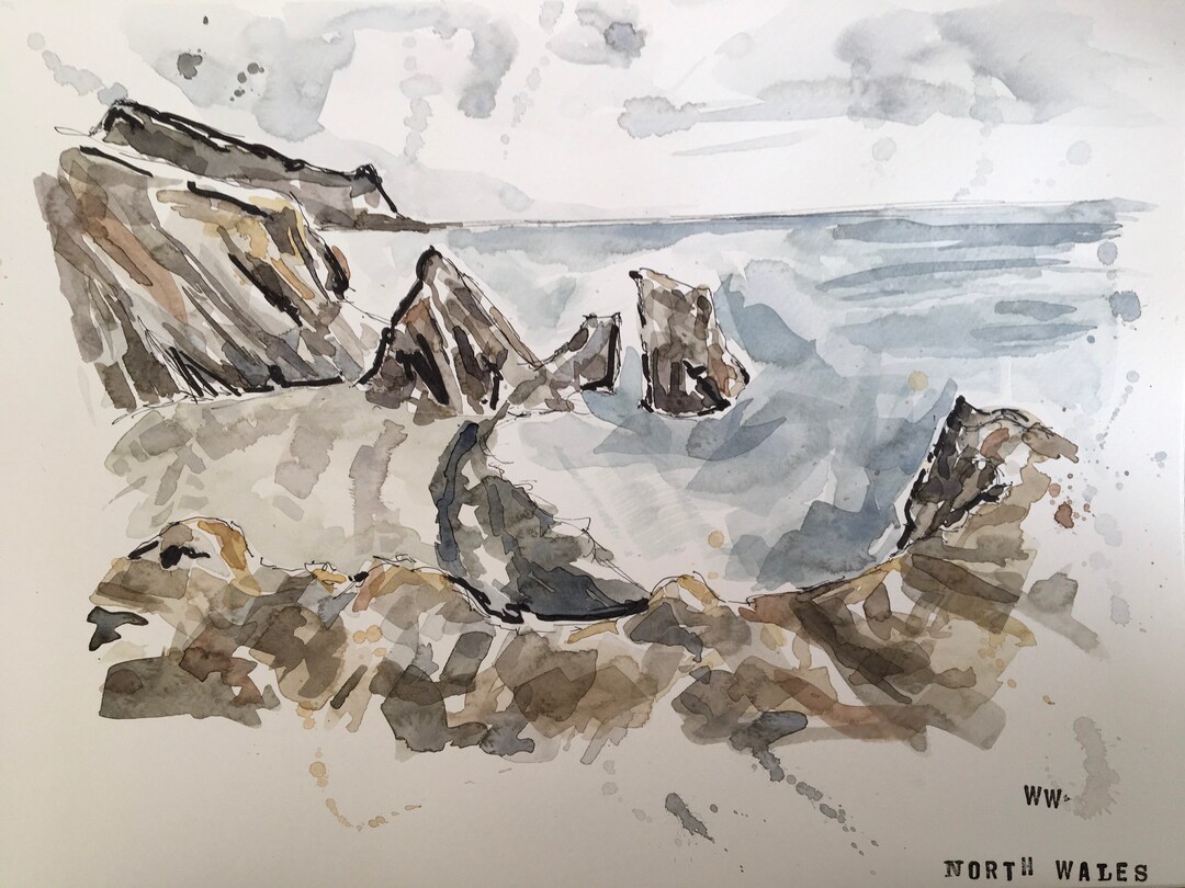 Original Watercolour North Wales Seascape A3 300gsm Watercolour Paper ...