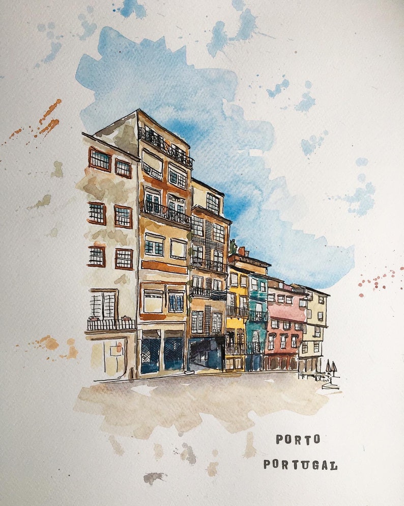 Porto, Portugal Original Watercolour & Indian Ink Painting on A3 ...