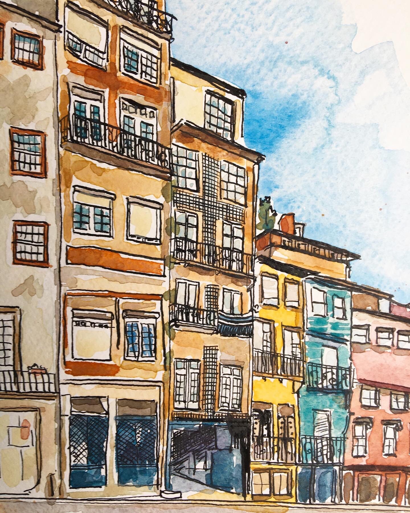 Porto, Portugal Original Watercolour & Indian Ink Painting on A3 ...