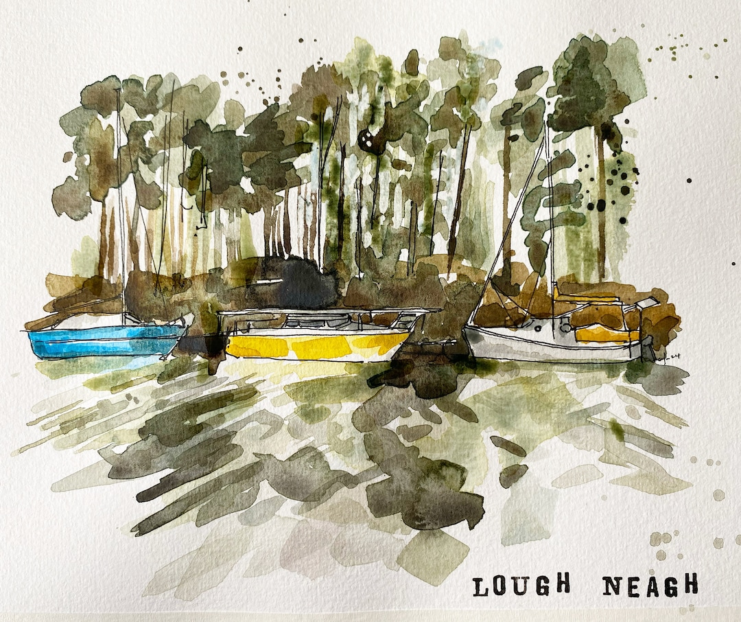 Lough Neagh Original Watercolour and Ink Painting on A4 350gsm ...
