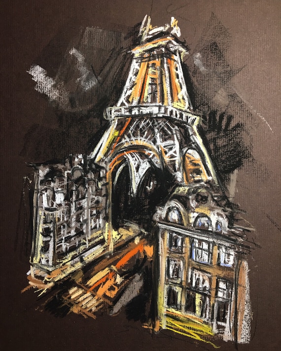 La Tour Eiffel Paris France Original Drawing in Soft Pastel | Etsy