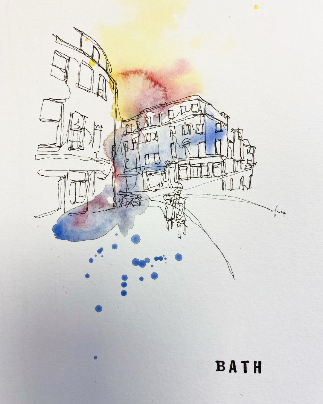 Bath, England, Original Ink and Watercolour Painting on A4 350gsm ...
