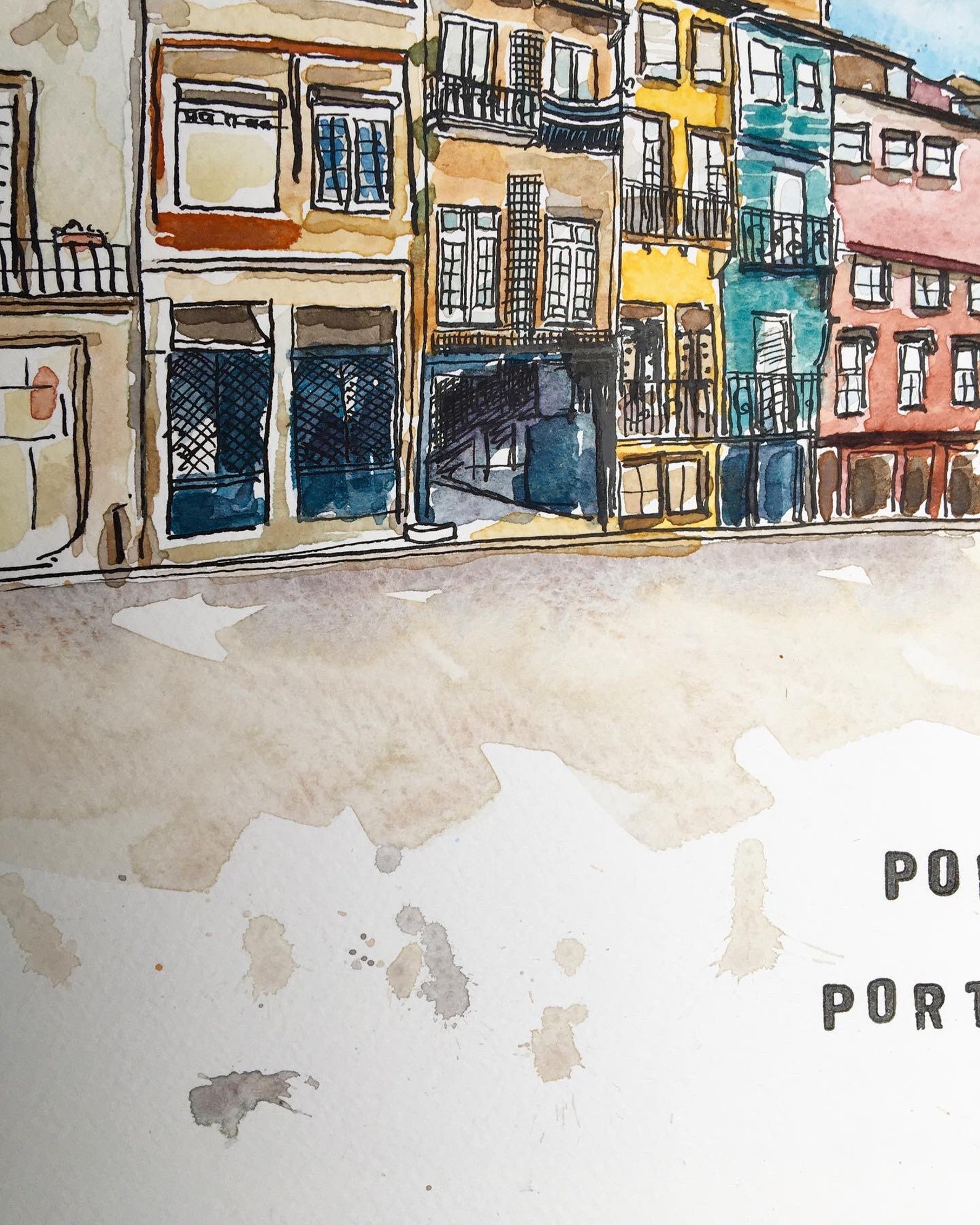 Porto, Portugal Original Watercolour & Indian Ink Painting on A3 ...