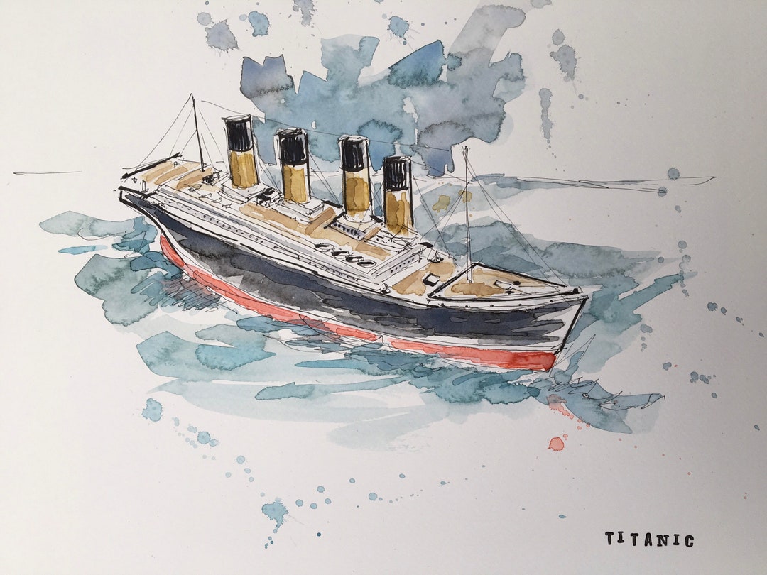 Watercolour & Ink Painting of Titanic A3 Watercolour Paperoriginal - Etsy