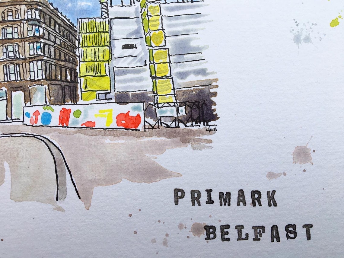 Primark Building, Under Construction. Belfast, NI Original Watercolour ...