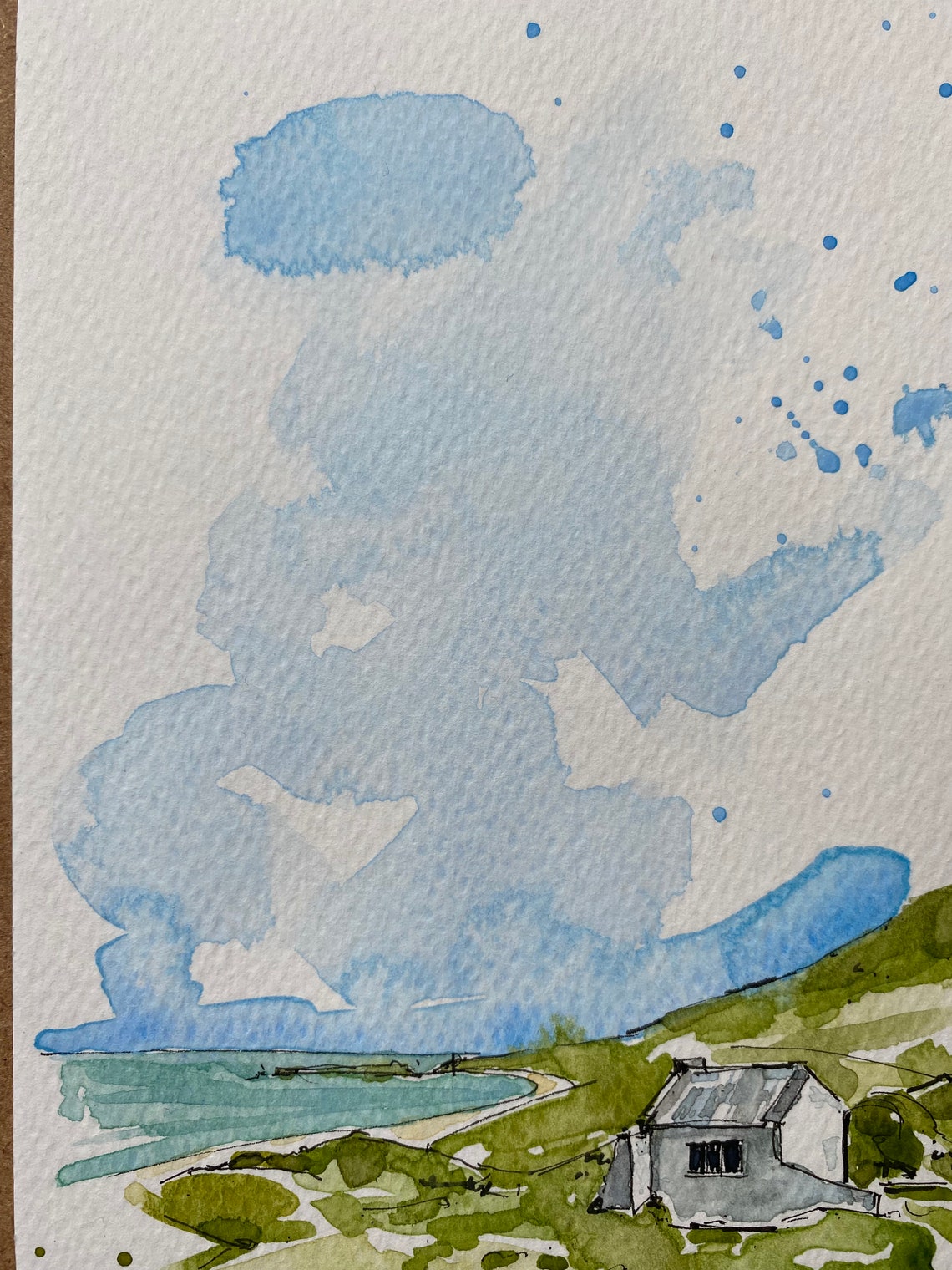 Whitepark Bay Original Watercolour and Ink Painting on 14x30cm 350gsm ...