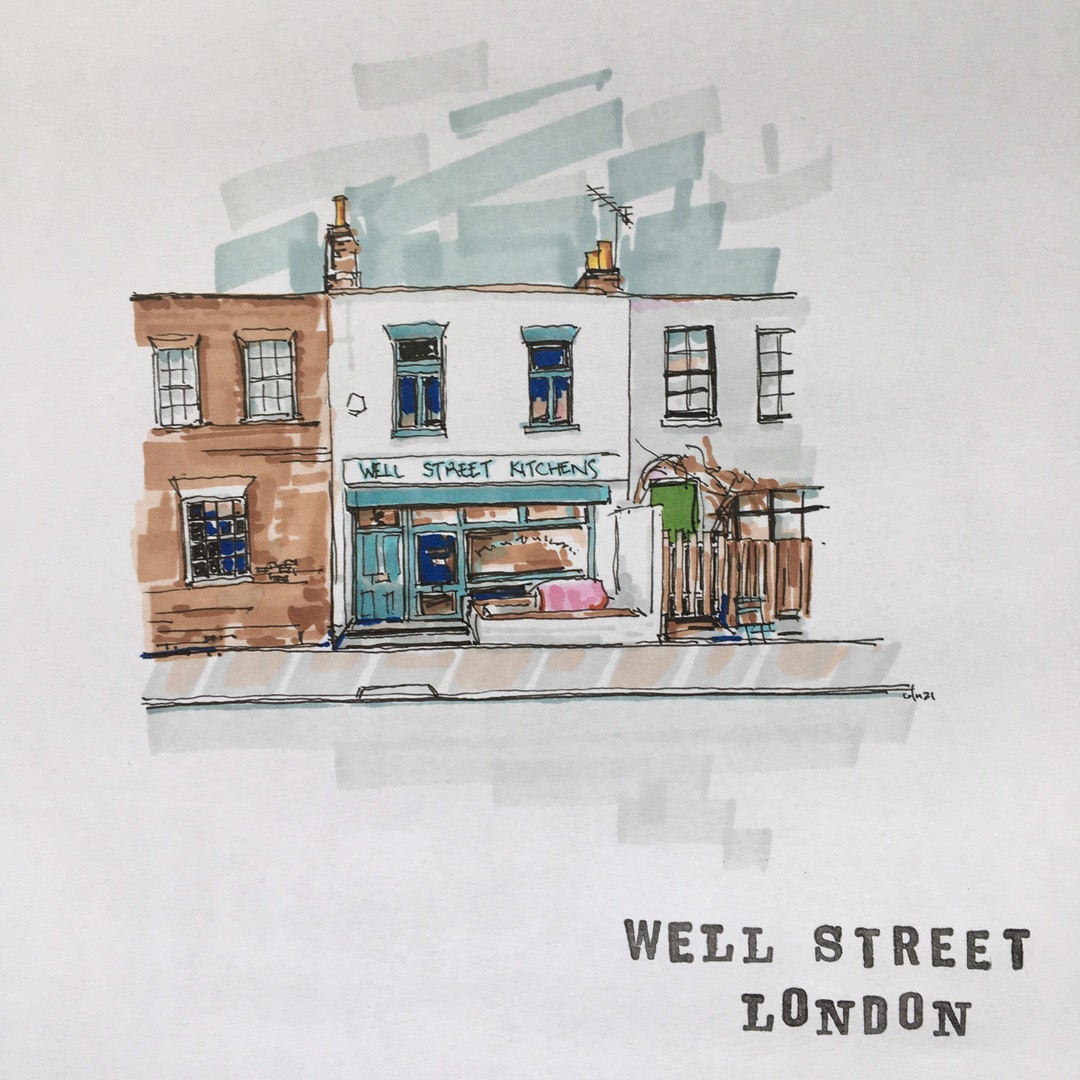 Well Street Kitchen, London, Original Promarker and Ink Drawing on A4 ...