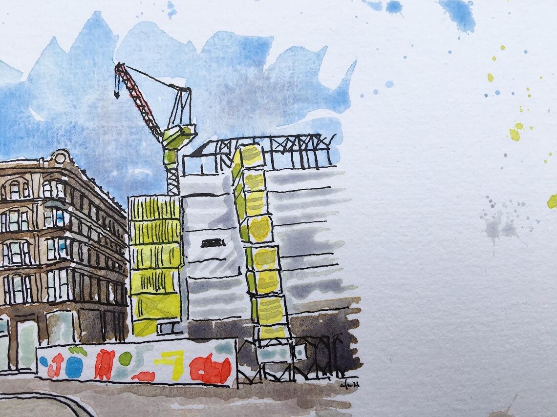 Primark Building, Under Construction. Belfast, NI Original Watercolour ...