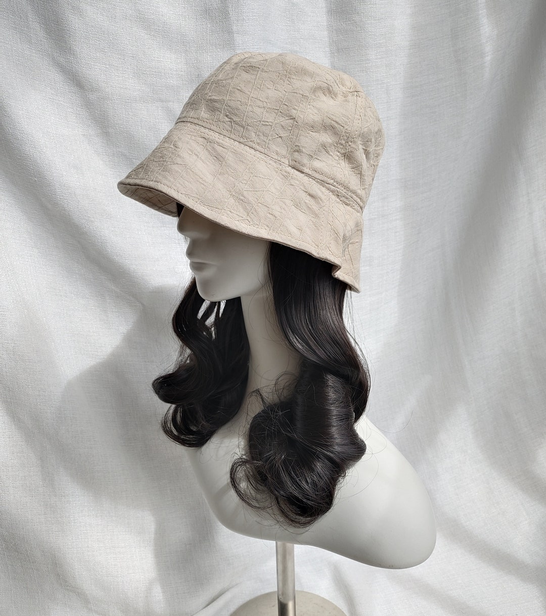 Women's Bucket Hats With Hair Extension Long Curly Wig - Etsy