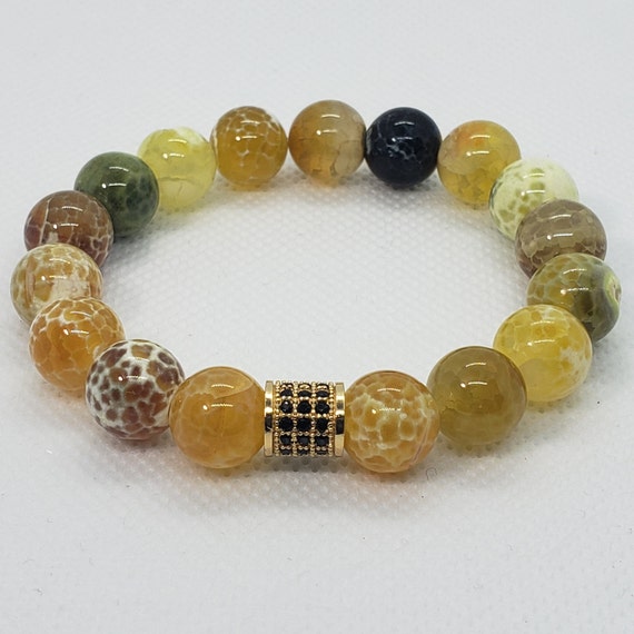 Bracelet made of Natural AAA Fire Agate 10mm with Gold Plated | Etsy