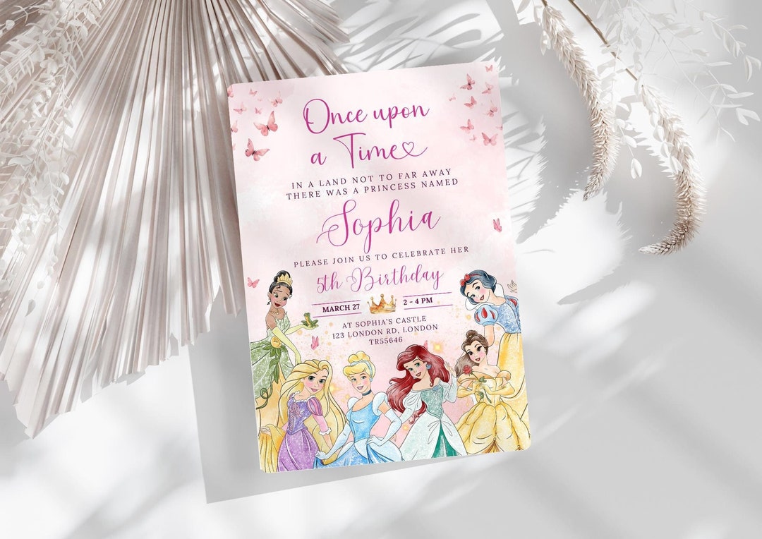 Editable Watercolor Princess Birthday Invitation Party Girl Princesses ...