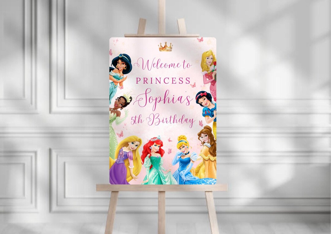 Editable Princess Birthday Welcome Sign, Party Girl Princess Theme Pink ...