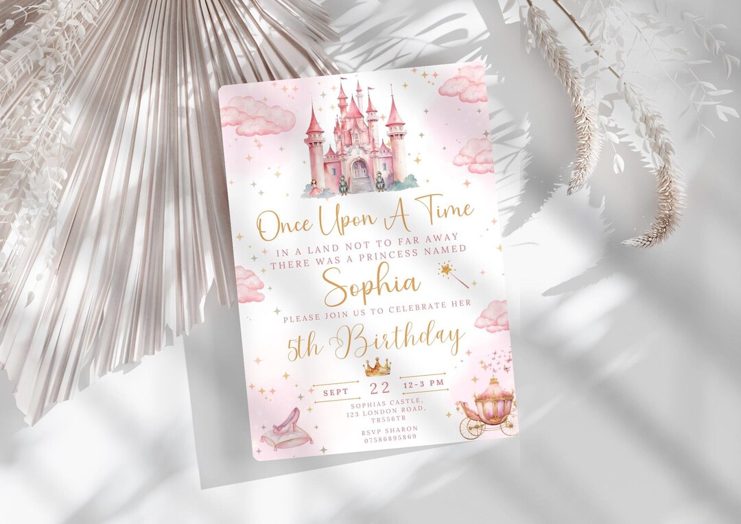 Pink Princess Birthday Party Invitation, Editable Canva Template ...