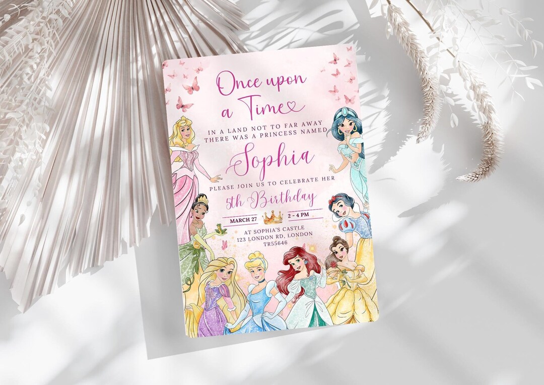 Editable Watercolor Princess Birthday Invitation Party Girl Princesses ...