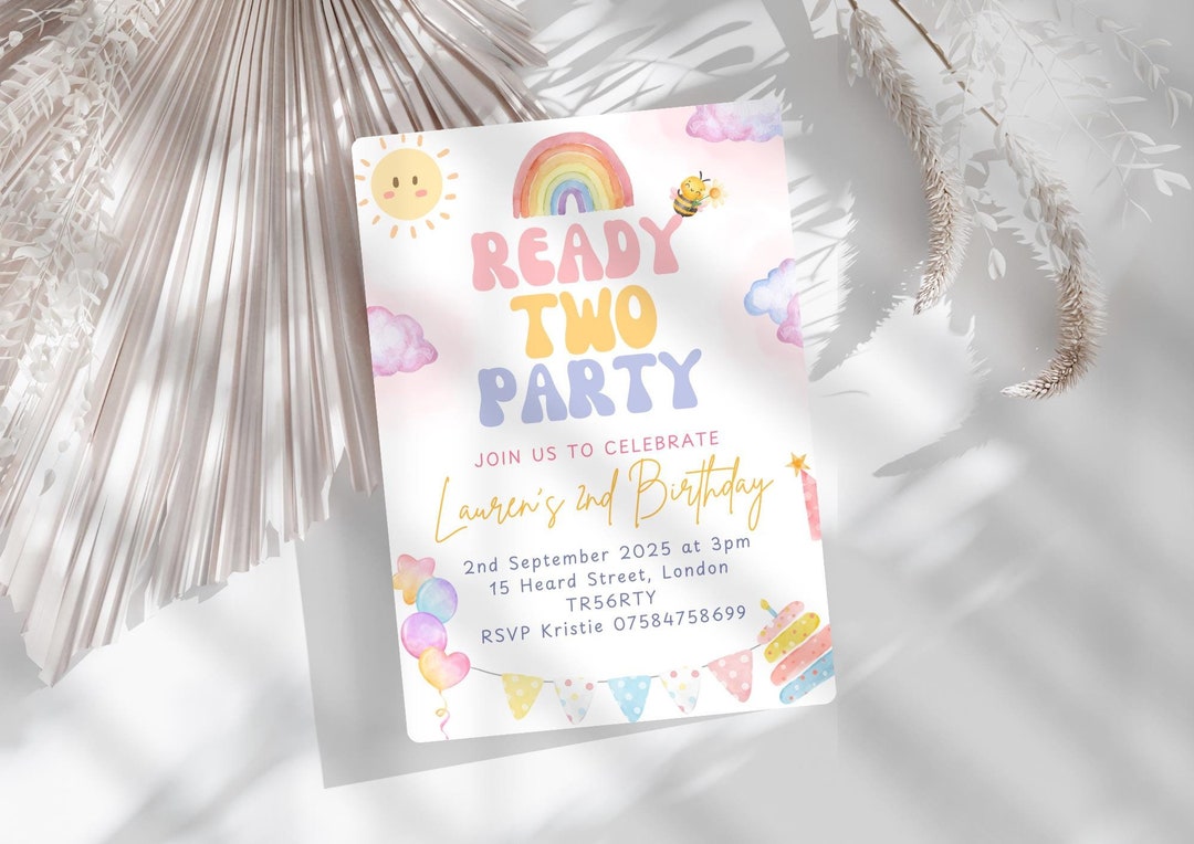 Ready Two Party Invitation Template, Girl 2nd Birthday Invite, Spring ...