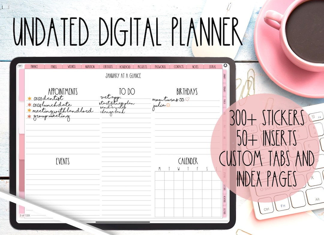 Undated White Digital Planner, Minimalist Digital Planner for Tablets ...