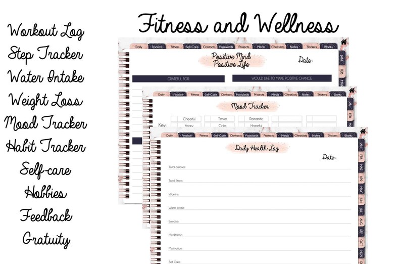 Navy and Rose Gold Digital Planner, Undated Digital Planner for Tablets ...