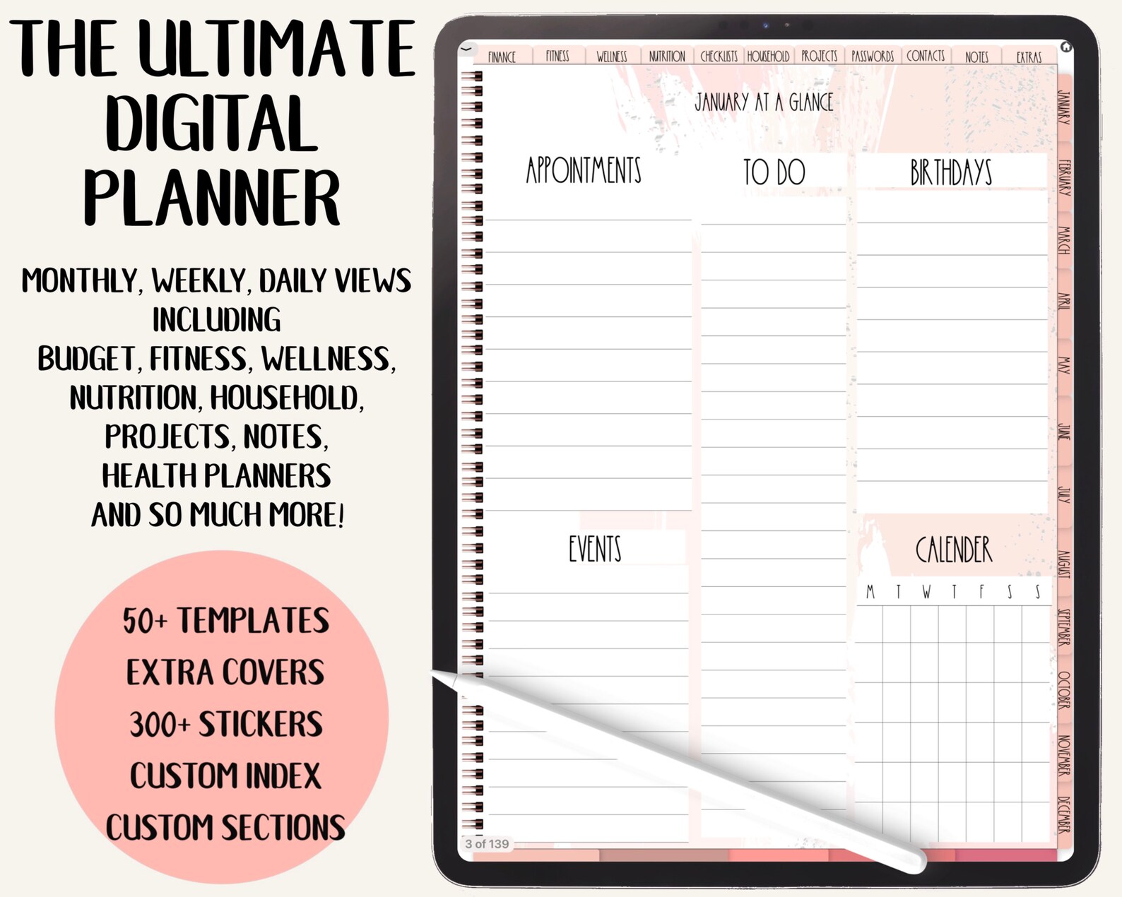 Digital Planner Vertical Digital Planner Undated Digital | Etsy