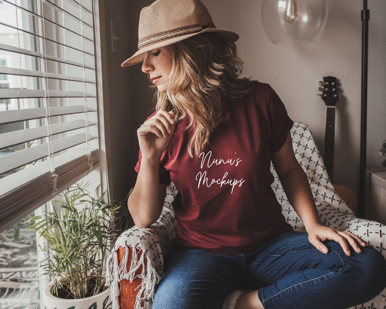 Bella Canvas 3001 Shirt Mockup Bella Canvas Heather Cardinal - Etsy