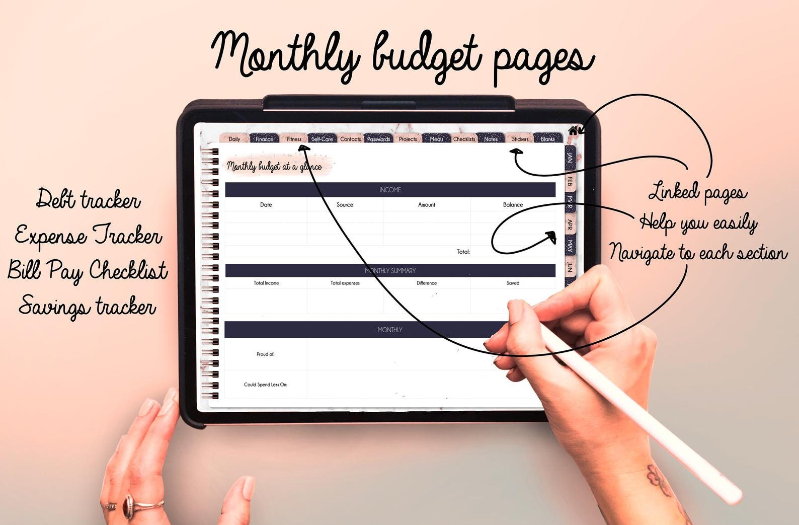 Navy and Rose Gold Digital Planner, Undated Digital Planner for Tablets ...