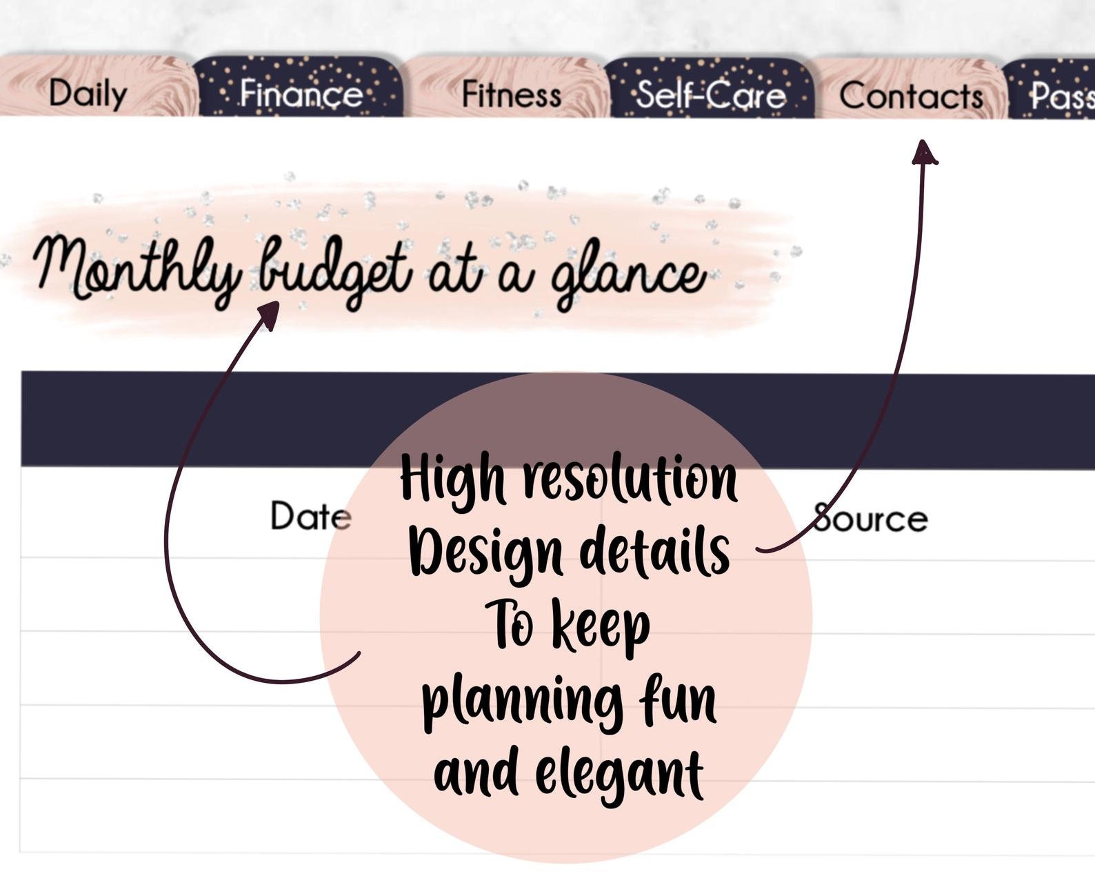 Navy and Rose Gold Digital Planner Undated Digital Planner | Etsy