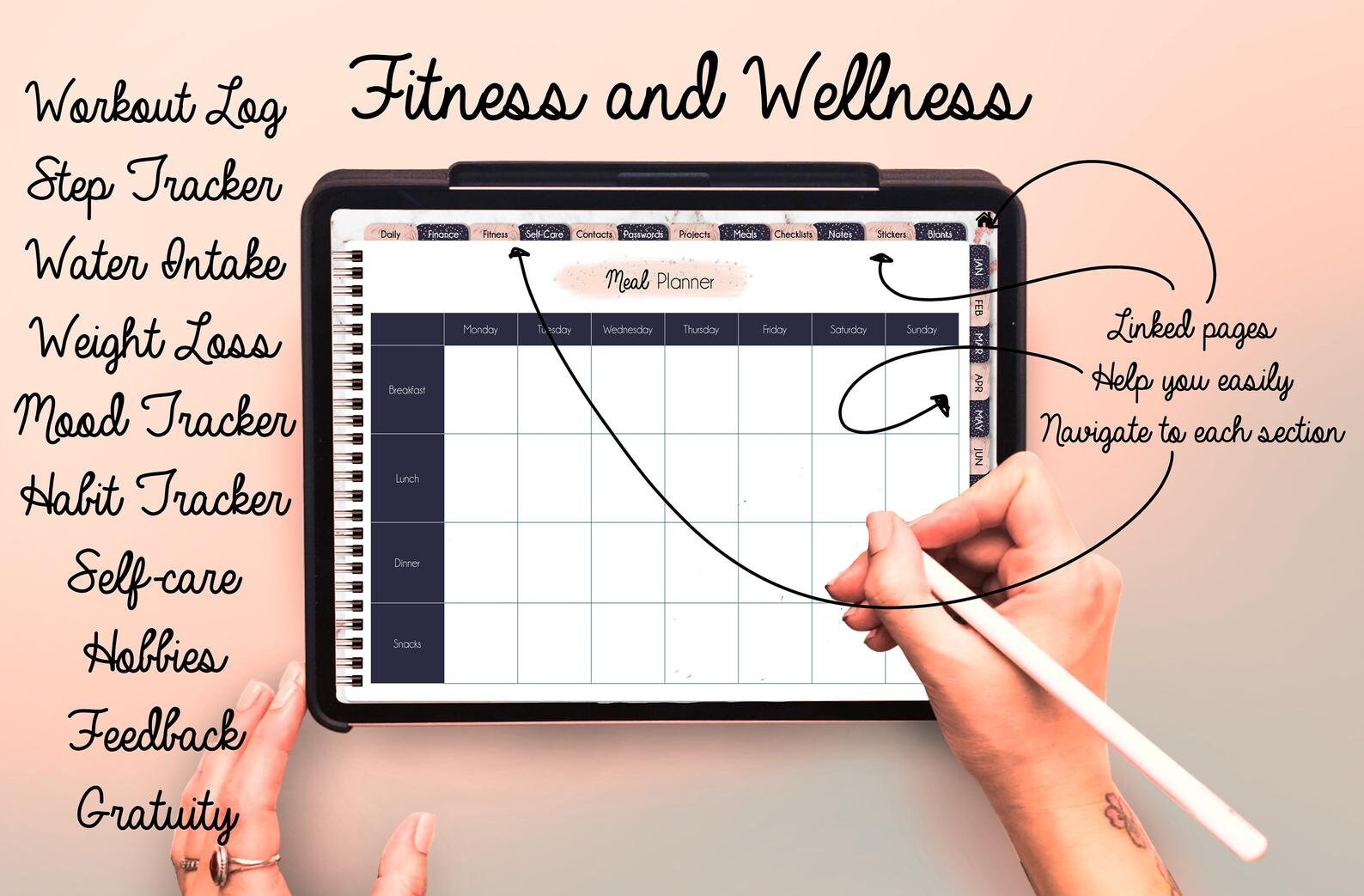 Navy and Rose Gold Digital Planner, Undated Digital Planner for Tablets ...