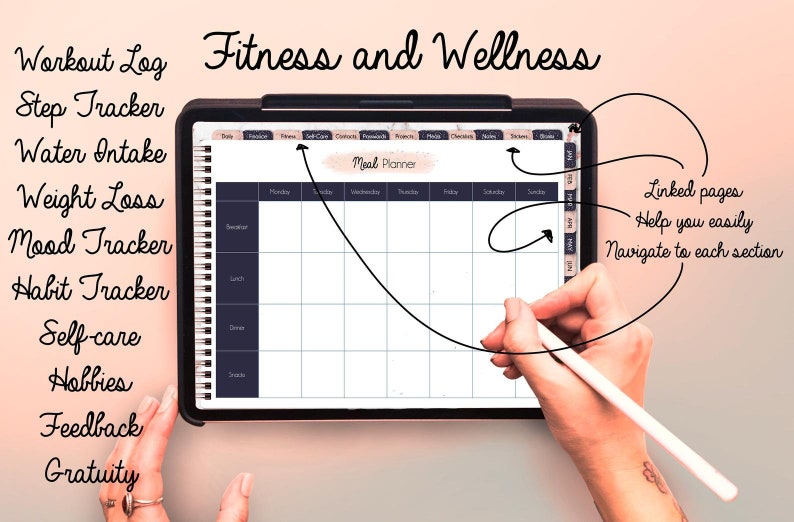 Navy and Rose Gold Digital Planner, Undated Digital Planner for Tablets ...