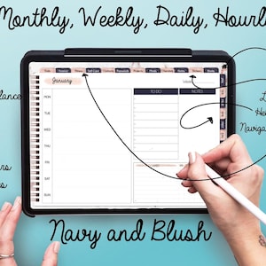 Navy and Rose Gold Digital Planner, Undated Digital Planner for Tablets ...