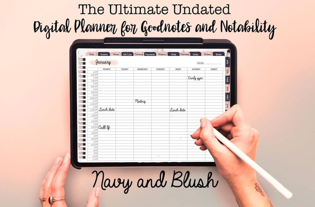 Navy and Rose Gold Digital Planner, Undated Digital Planner for Tablets ...
