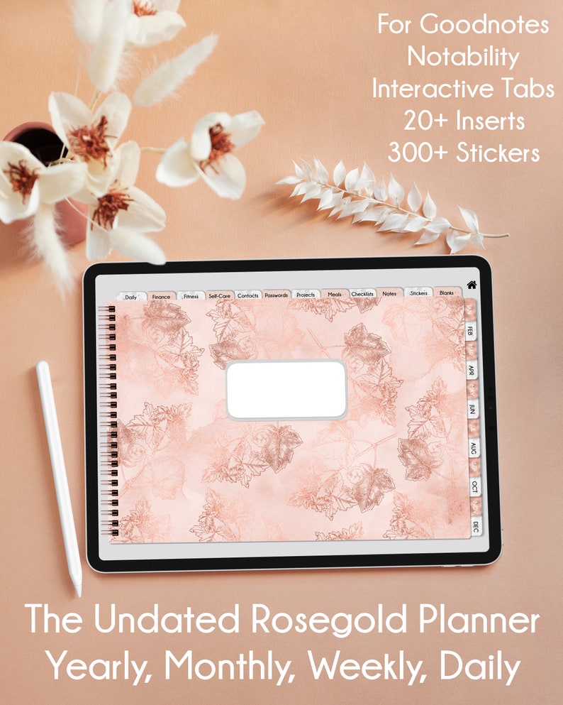 Rose Gold Digital Planner, Undated Digital Planner for Tablets ...