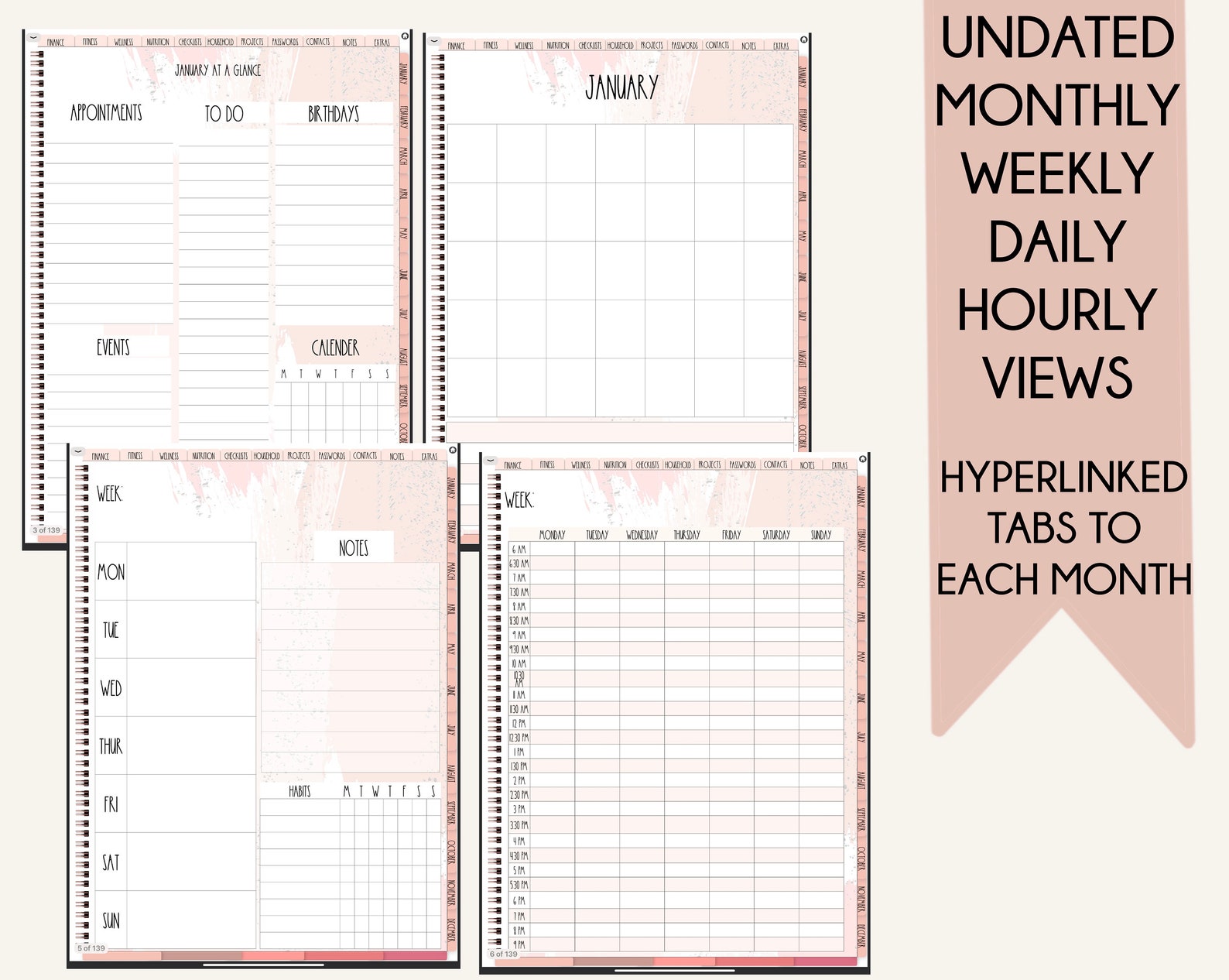 Digital Planner, Vertical Digital Planner, Undated Digital Planner ...