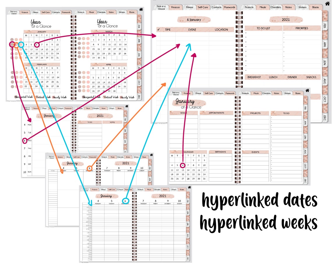 2021 Rose Gold Digital Planner, 2021 Digital Planner for Tablets, 2021 ...