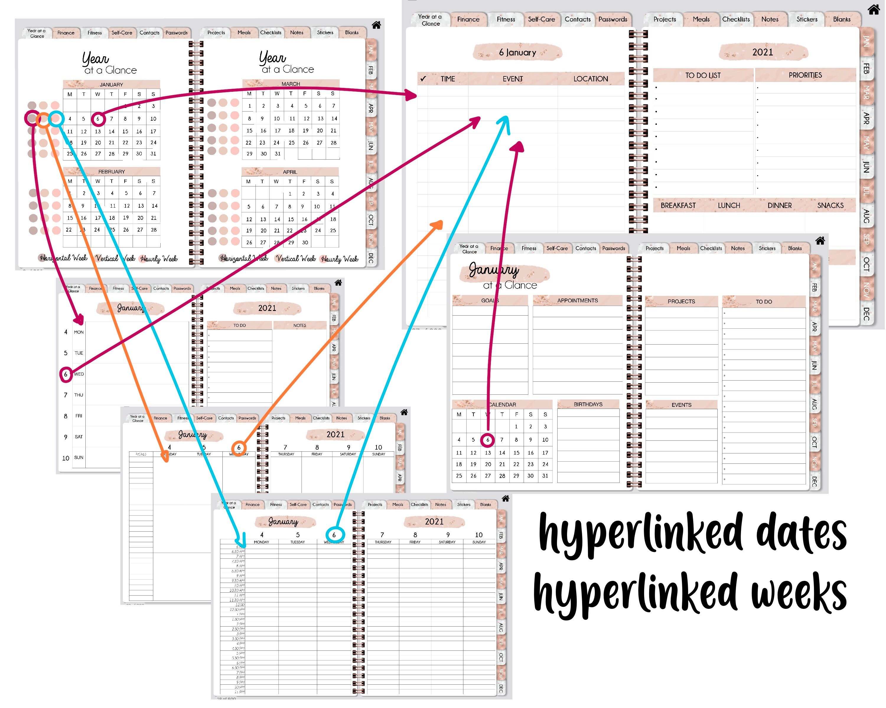2021 Rose Gold Digital Planner, 2021 Digital Planner for Tablets, 2021 ...