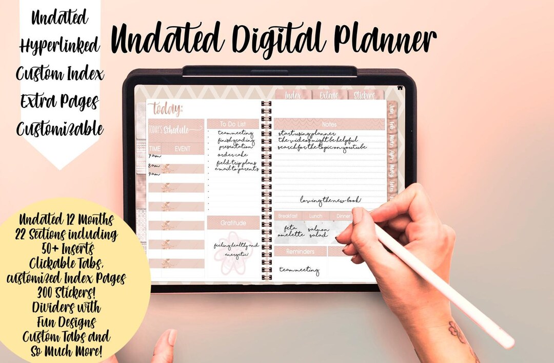 Rose Gold Digital Planner With Custom Index, Goodnotes Planner, Digital ...