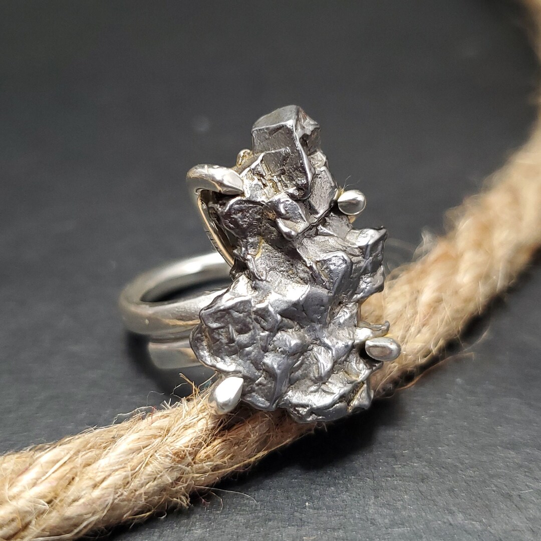 Meteorite Ring, 950 Sterling Silver, Handmade, Adjustable Ring, Unisex ...