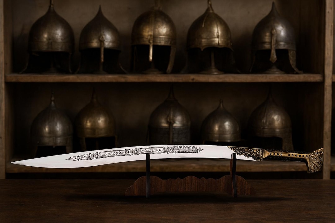 Handmade Yatagan Sword: Turkish Ottoman Style, Engraved Brass Handle - Etsy
