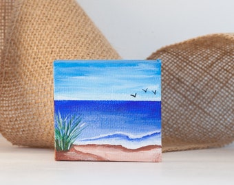 Mini Canvas Painting Ocean and Sunset Original Acrylic - Etsy